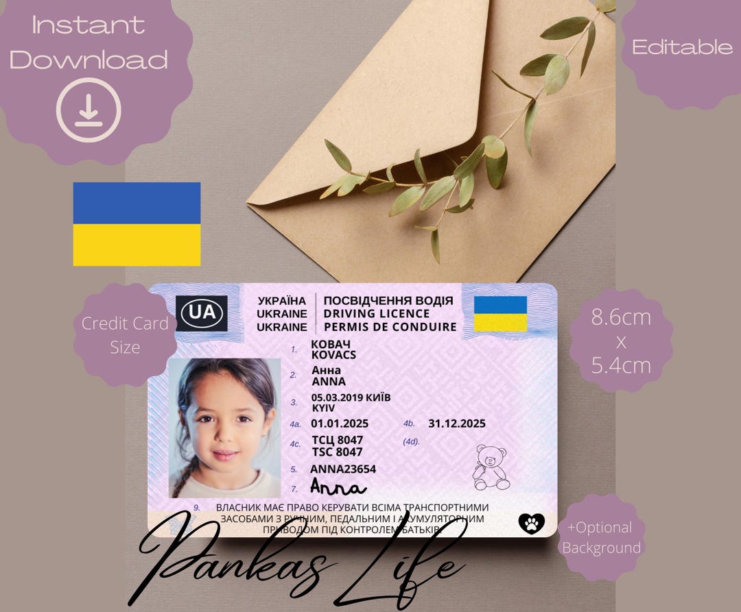 Ukraine Driving Licence for Kids, Ukrainian Pretend Play Driver Licence ...