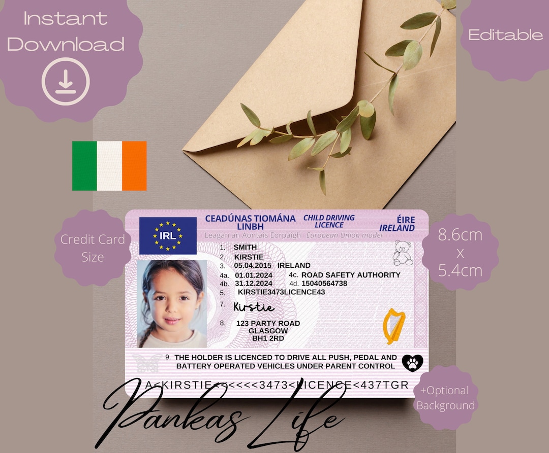 Irish Driving Licence for Kids, Pretend Play Driver Licence Template ...