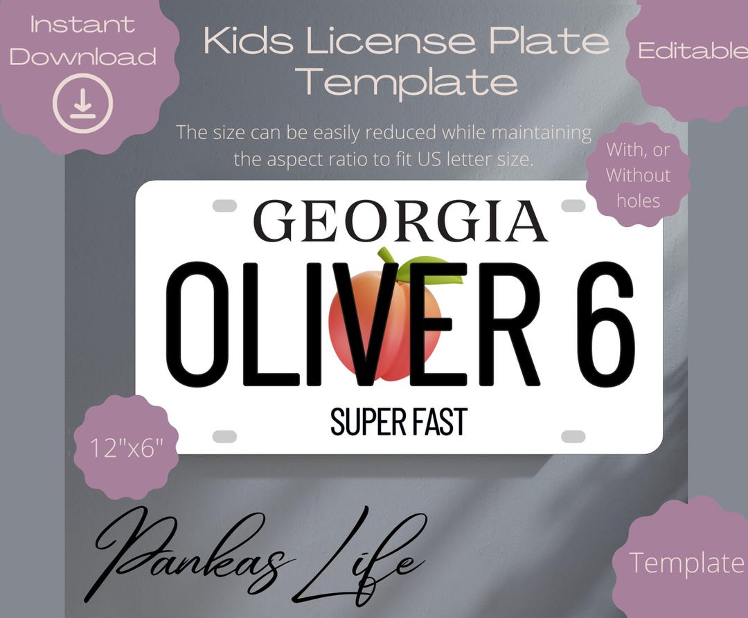 Custom License Plate for Kids, US Georgia Kids Room Decor Template ...