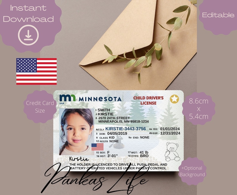 Pretend Play Usa Driver License for Kids, Minnesota Driving Licence ...