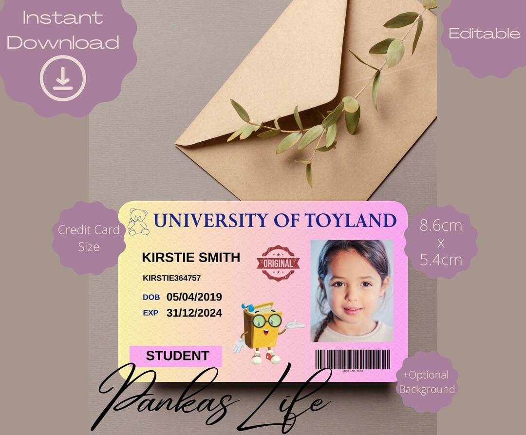 Editable Pretend Play Student Id Card for Kids, Toy University Id ...