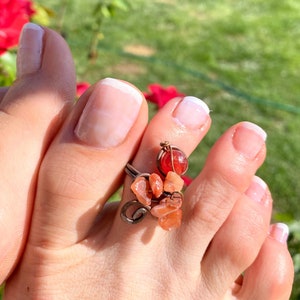 Cornelian Copper Toe Ring, Wire Wrapped Rings, Copper Knuckle Ring ...