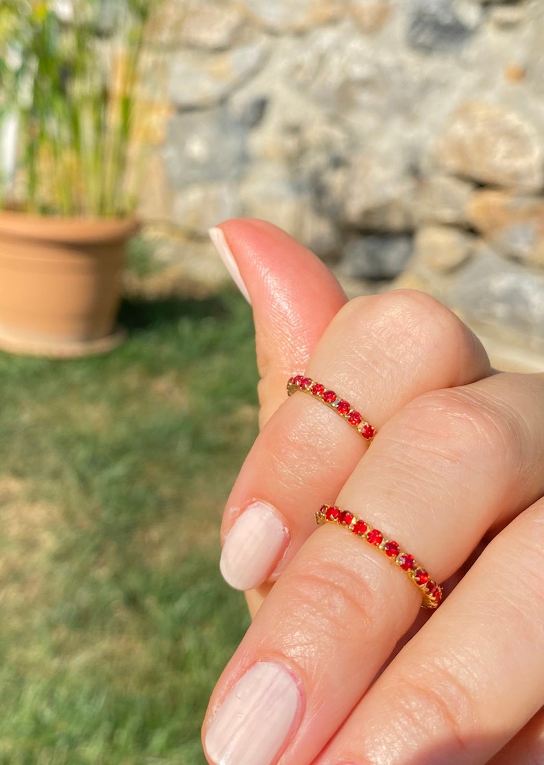 Red Diamond Toe Ring, Gold Eternity Band, Set of 2 Foot Rings, Dainty ...
