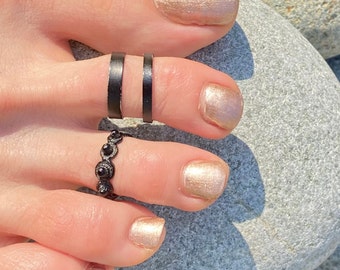 Black Toe Ring Set Open Band Ring Set Set of 2 Foot Rings Dainty Black Rings For Foot Eternity Knuckle Ring Ring for girls Boho gift