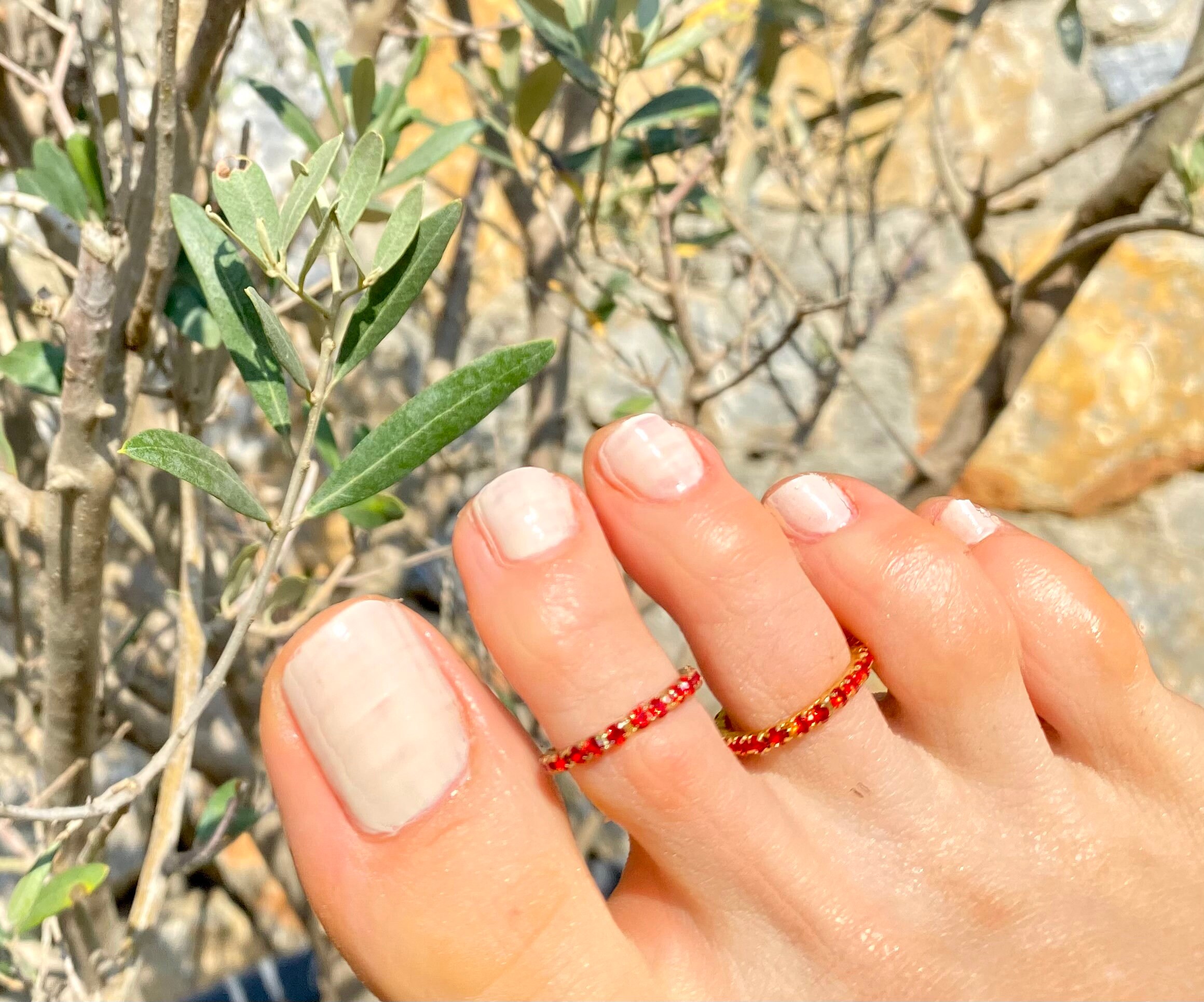 Red Diamond Toe Ring, Gold Eternity Band, Set of 2 Foot Rings, Dainty ...