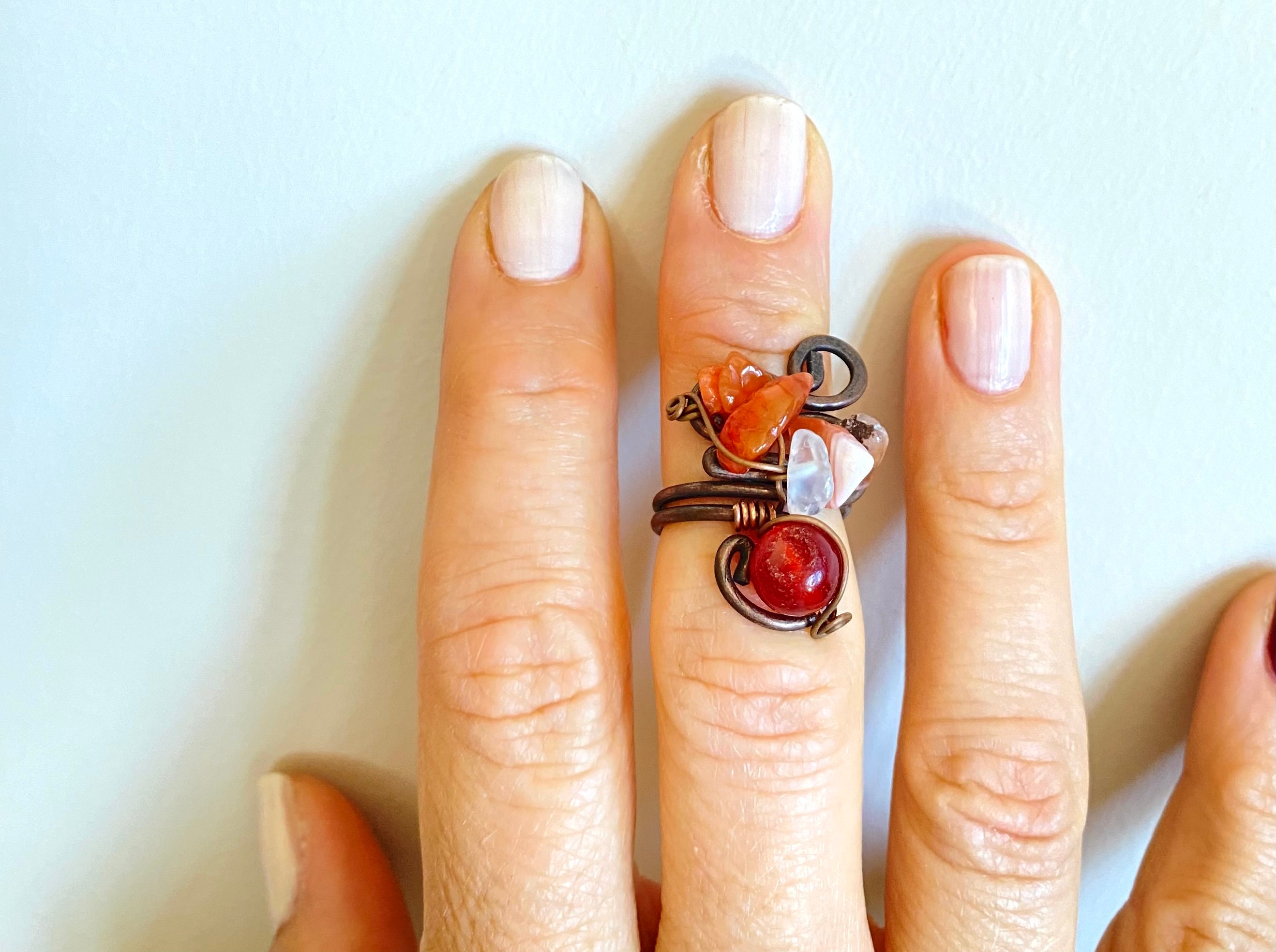 Cornelian Copper Toe Ring, Wire Wrapped Rings, Copper Knuckle Ring ...