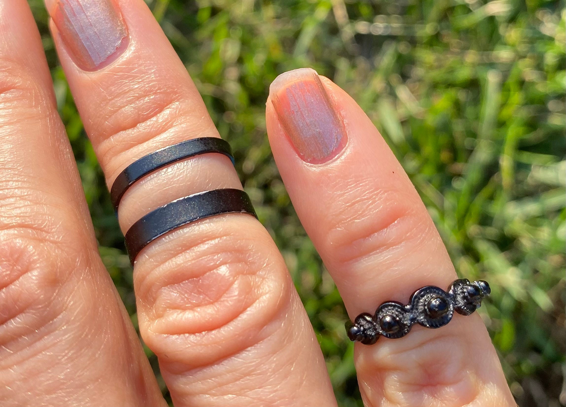 Black Toe Ring Set, Open Band Ring Set, Set of 2 Foot Rings, Dainty ...