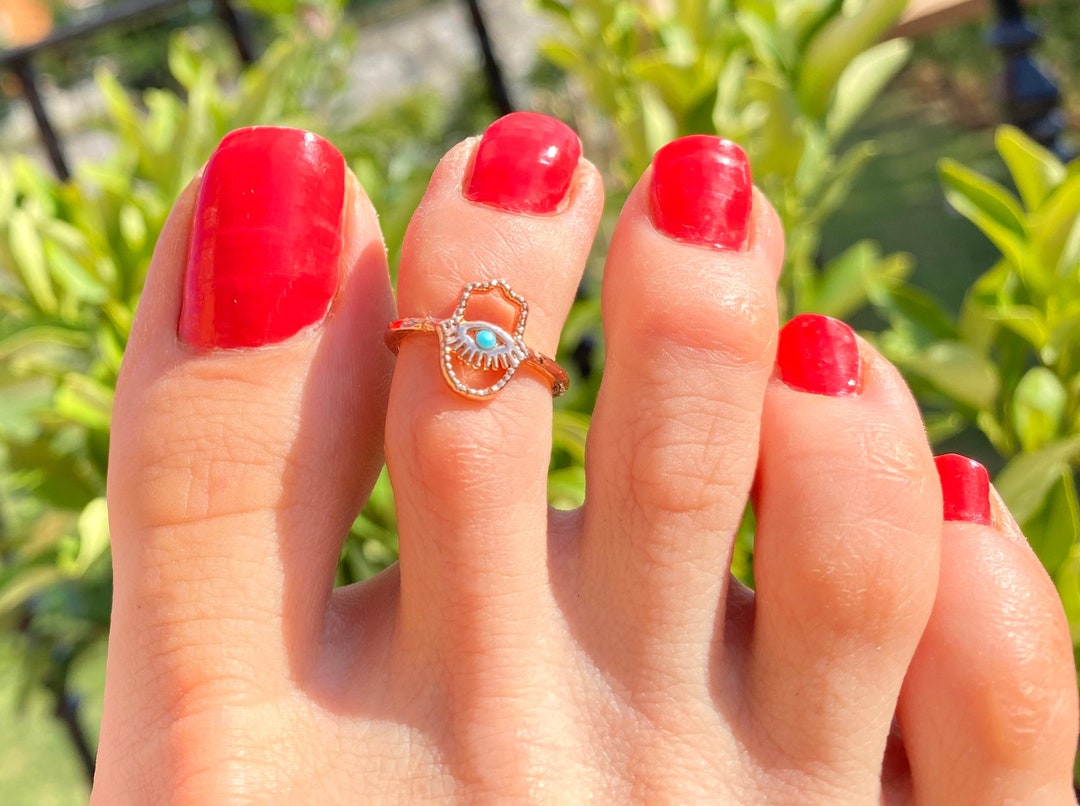 Gold Hamsa Toe Ring, Rose Gold Knuckle Rings, Adjustable Beach Themed Rings, Whimsical Beach ...