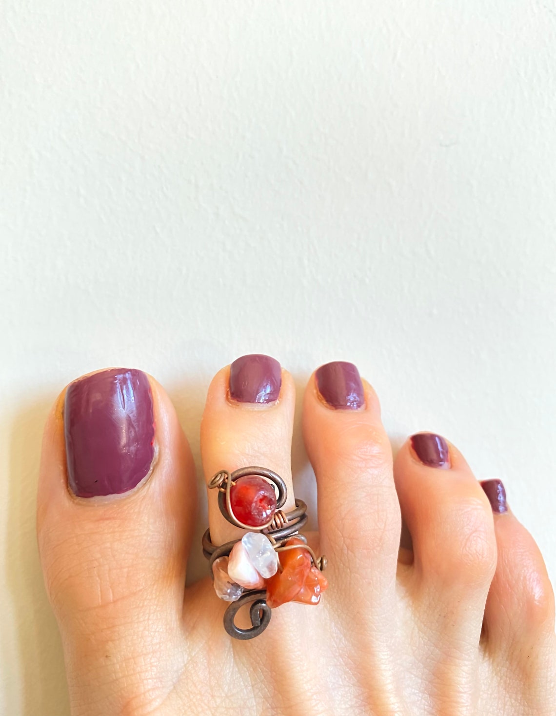 Cornelian Copper Toe Ring, Wire Wrapped Rings, Copper Knuckle Ring ...