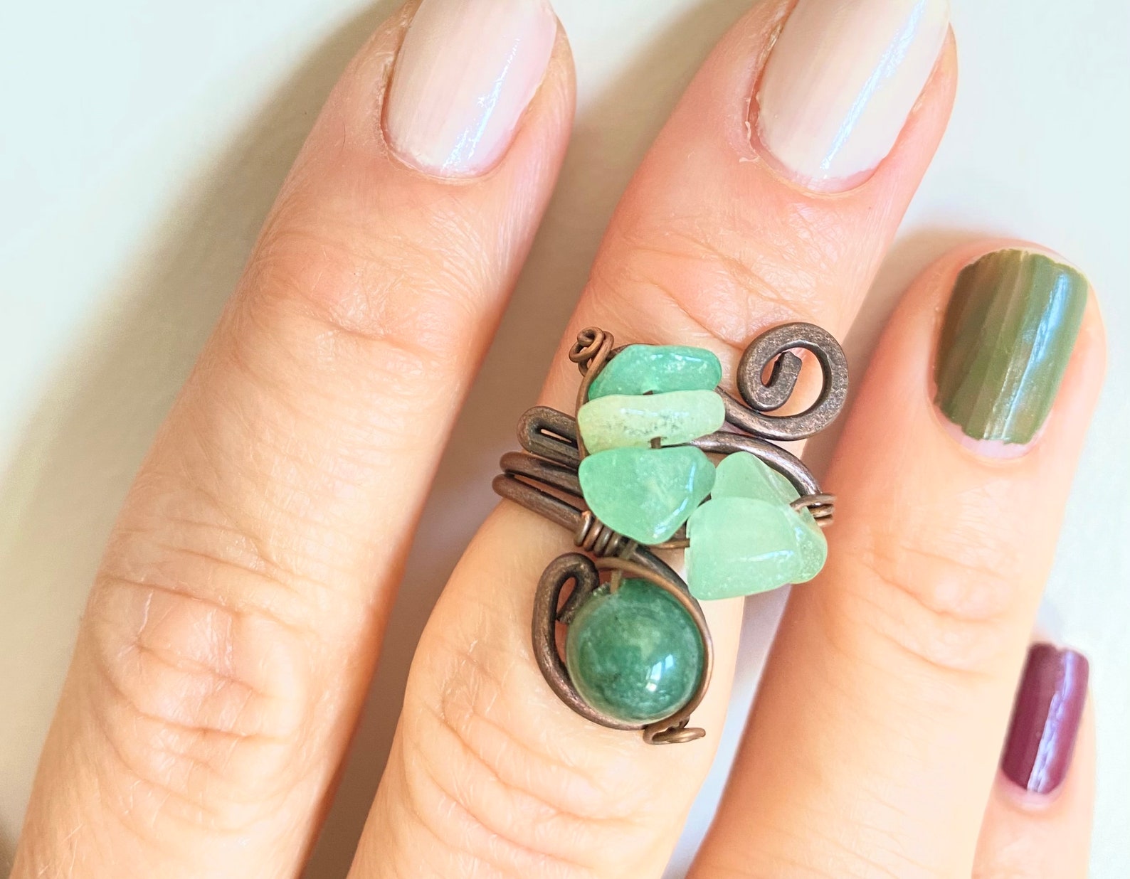 Jade Copper Toe Ring Wire Wrapped Rings Green Stone Rings - Etsy