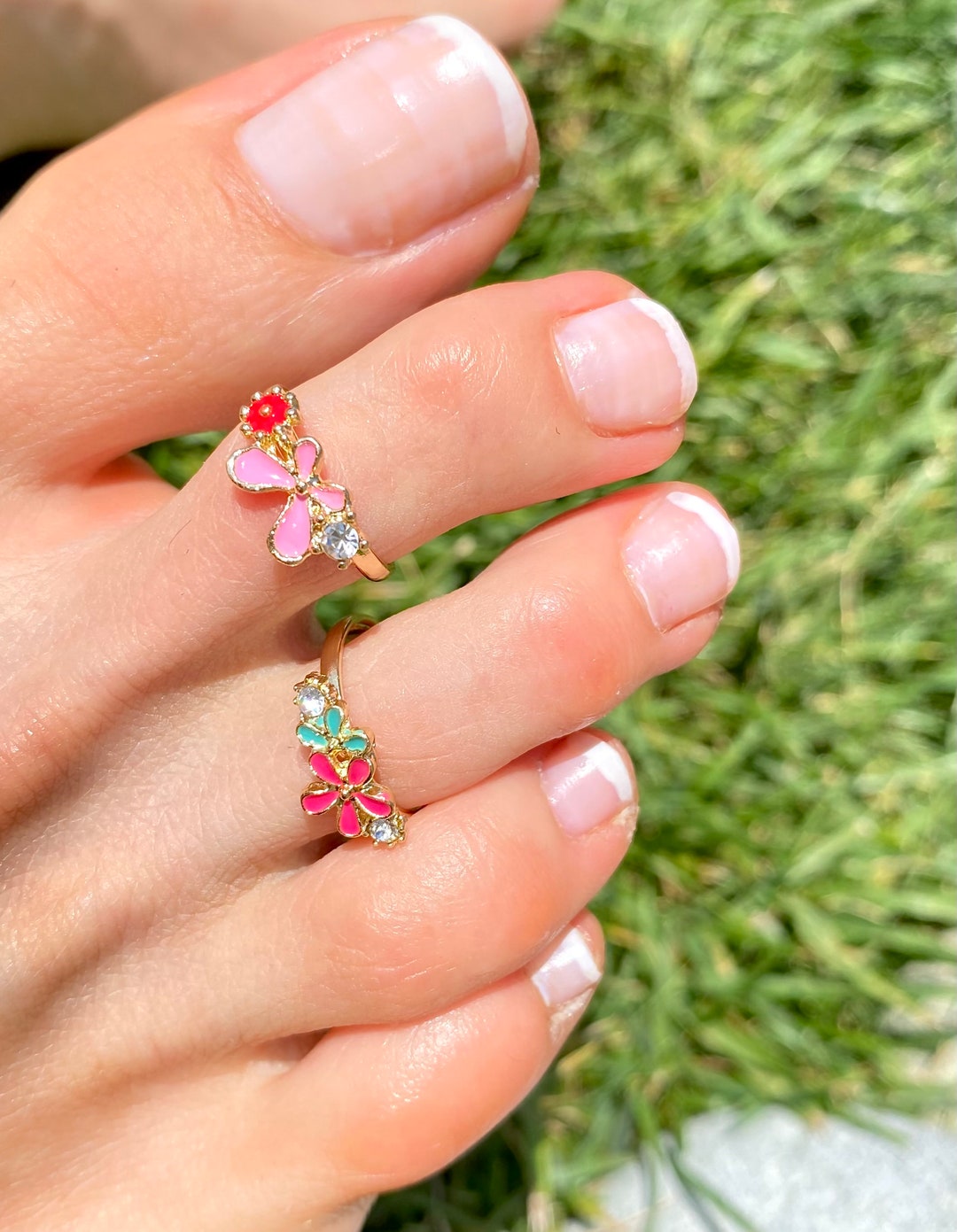Gold Toe Ring Set Adjustable, Nature Flowers and Butterfly Rings, Set ...