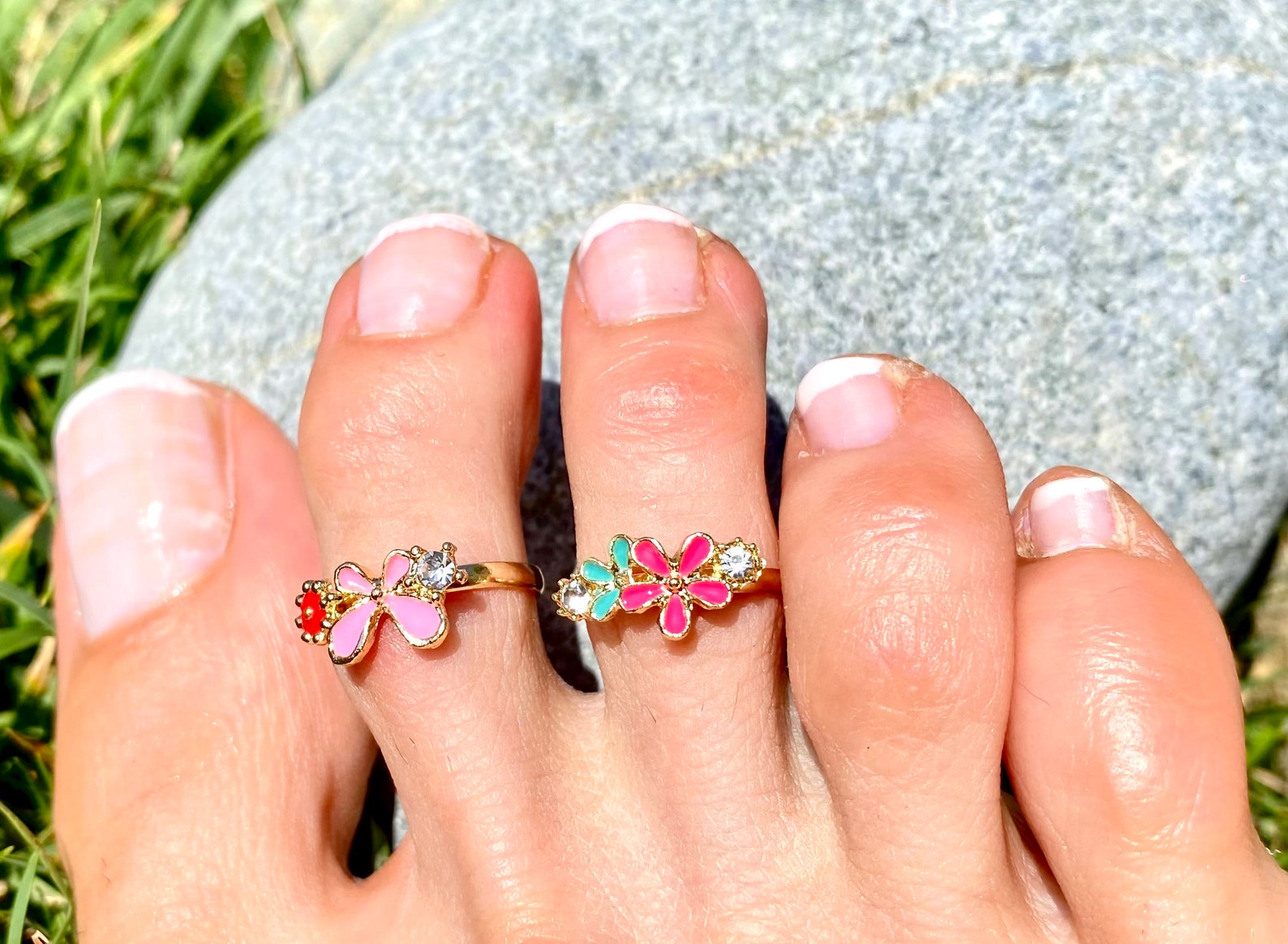 Gold Toe Ring Set Adjustable, Nature Flowers and Butterfly Rings, Set ...