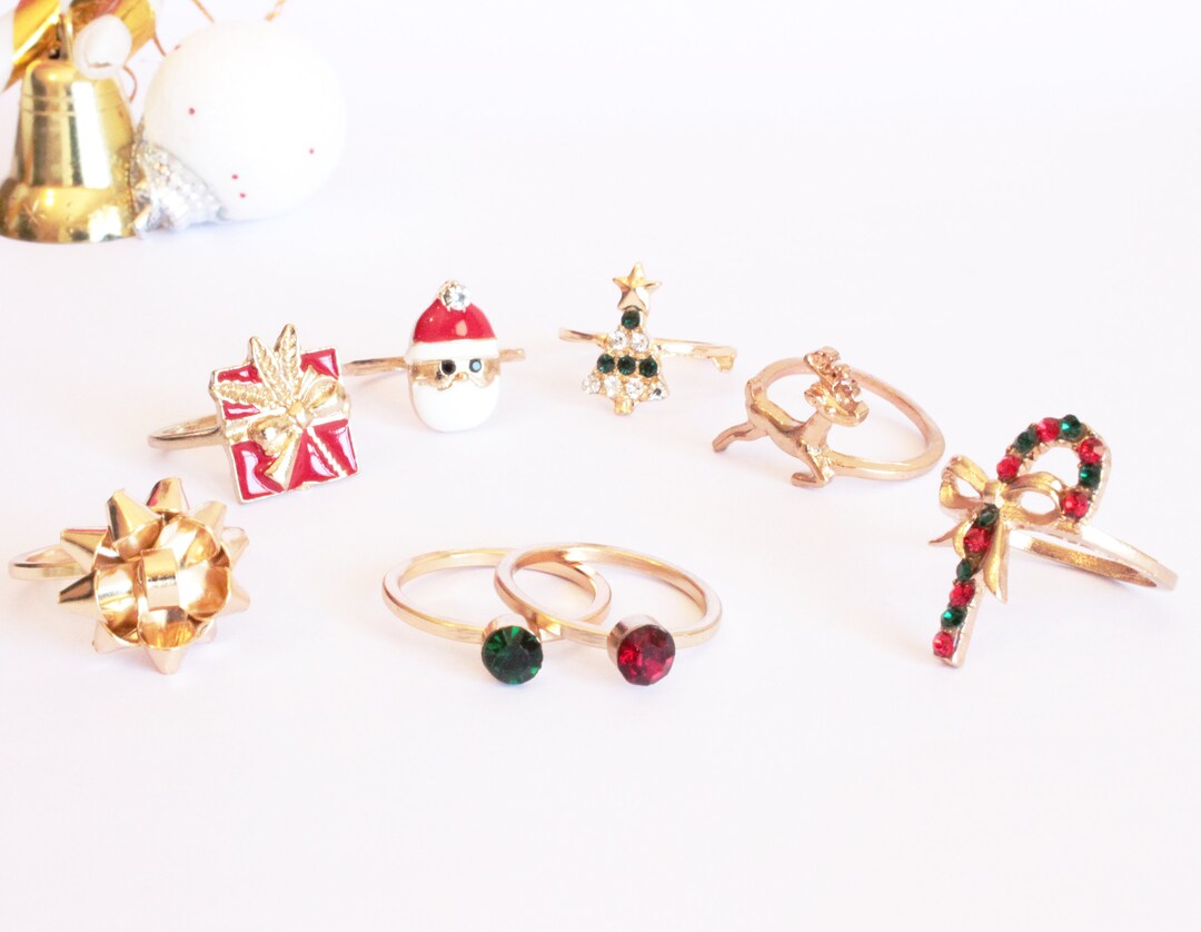 Dainty Christmas Rings Set, Santa Claus Christmas Ring, Deer Christmas ...