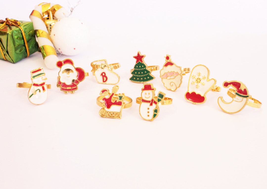 Dainty Adjustable Christmas Rings Set, Cute Santa Claus Christmas Ring ...