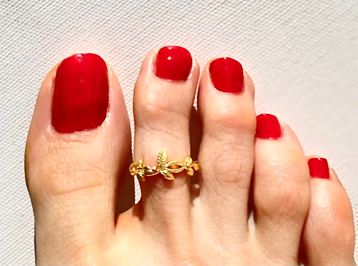 Gold Leaf Toe Ring, Adjustable Open Rings, Beach Toe Rings, Boho Knuckle Rings, Bold Fashion ...