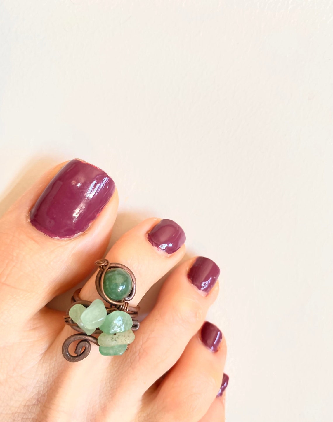 Jade Copper Toe Ring Wire Wrapped Rings Green Stone Rings - Etsy