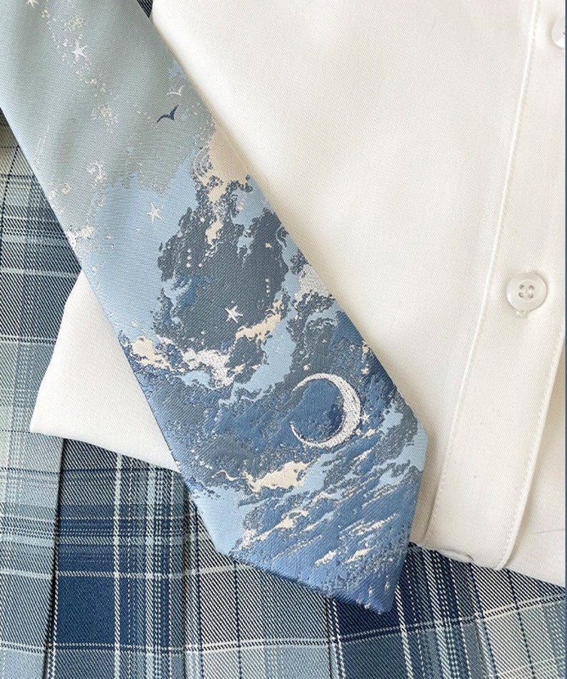 Unique Necktie Cloudy Sea Fog Moon Night White Blue Ethereal Wedding ...