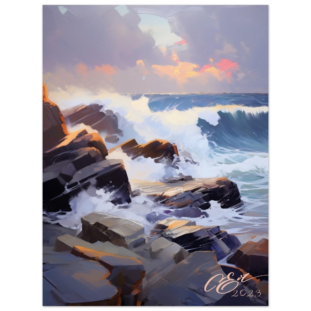 Cefalù Sunset Waves Art Print, Coastal Seascape Poster - Etsy