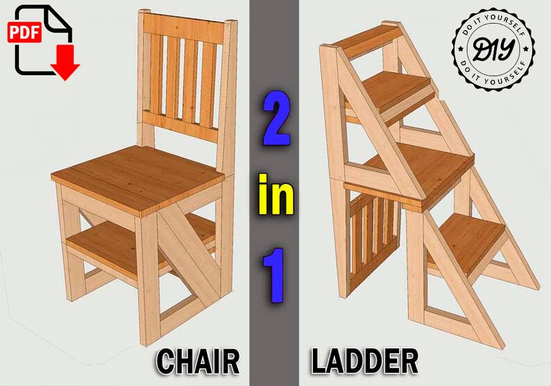 DIY Convertible Ladder Chair Kitchen Step-stool Plan 3-step Folding ...
