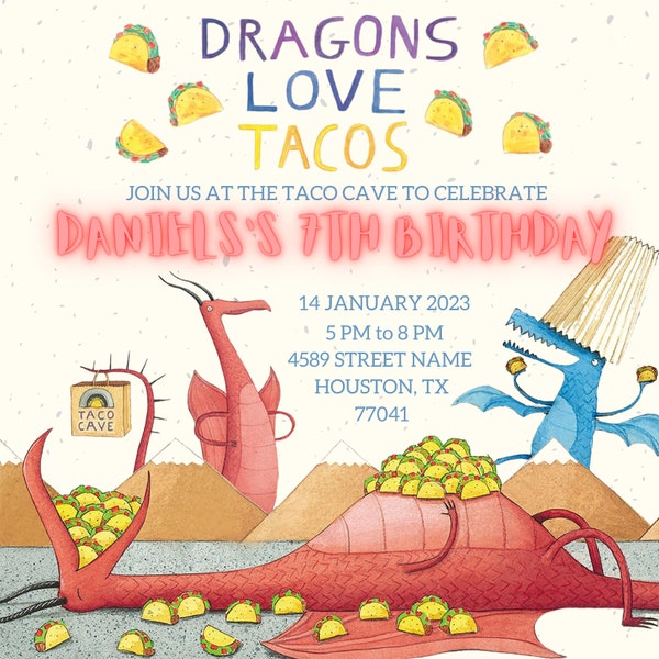 Dragons Love Taco Birthday Invitation - Etsy
