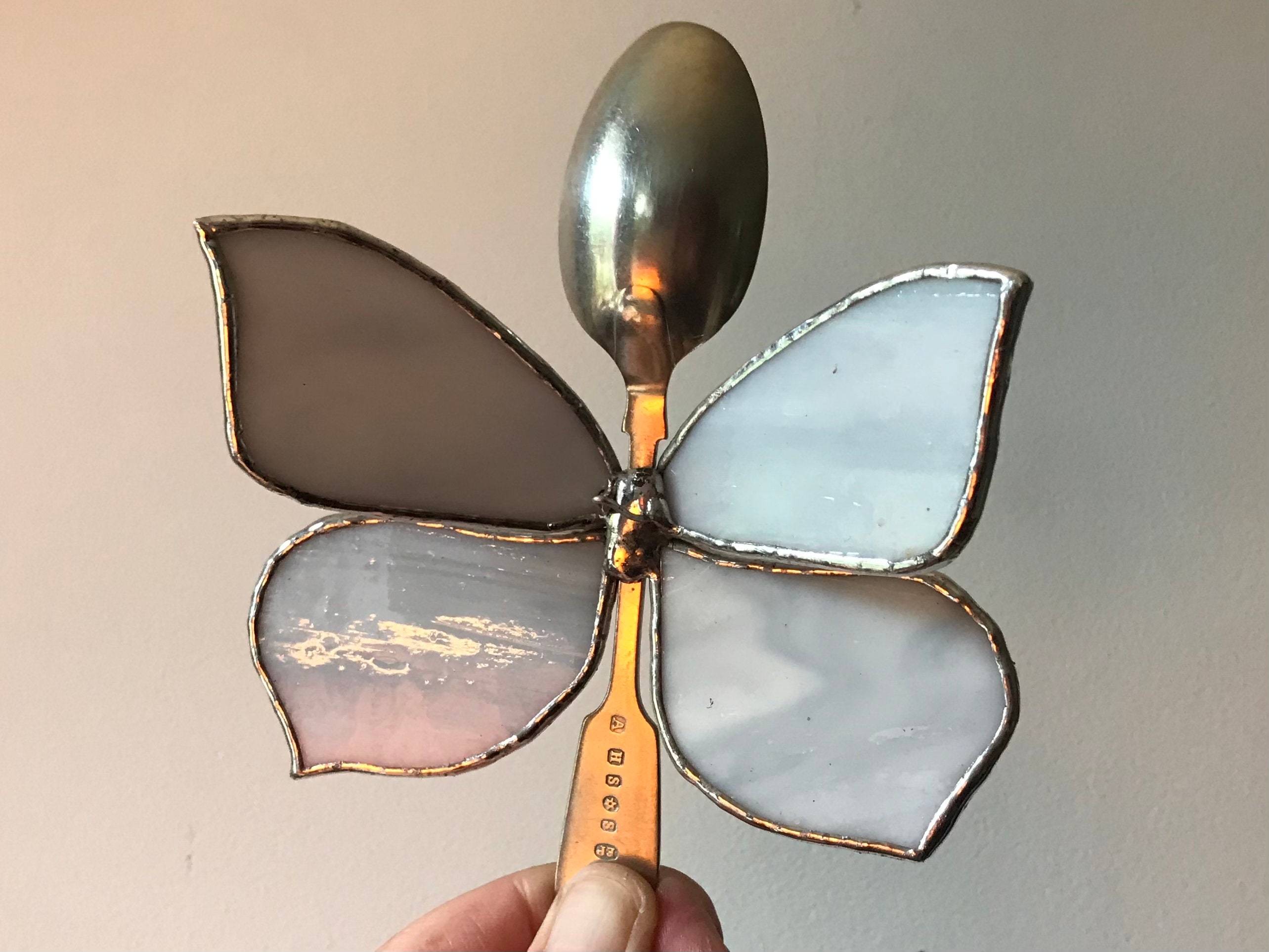Butterfly Flying Spoon Suncatcher - Stained Glass Butterfly Wings on ...