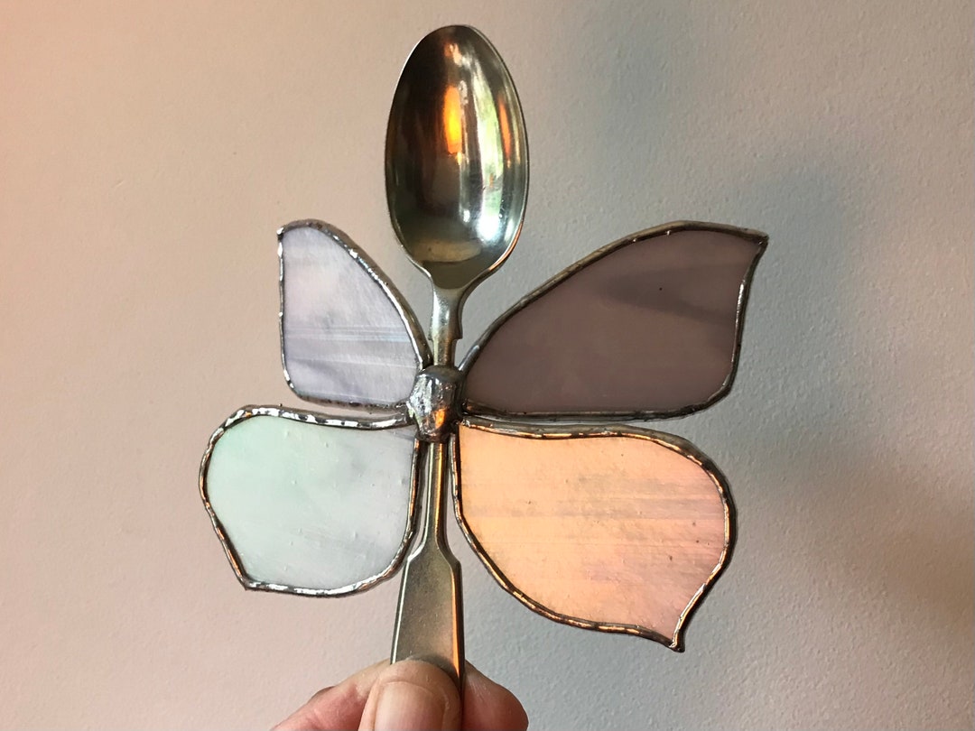 Butterfly Flying Spoon Suncatcher - Stained Glass Butterfly Wings on ...