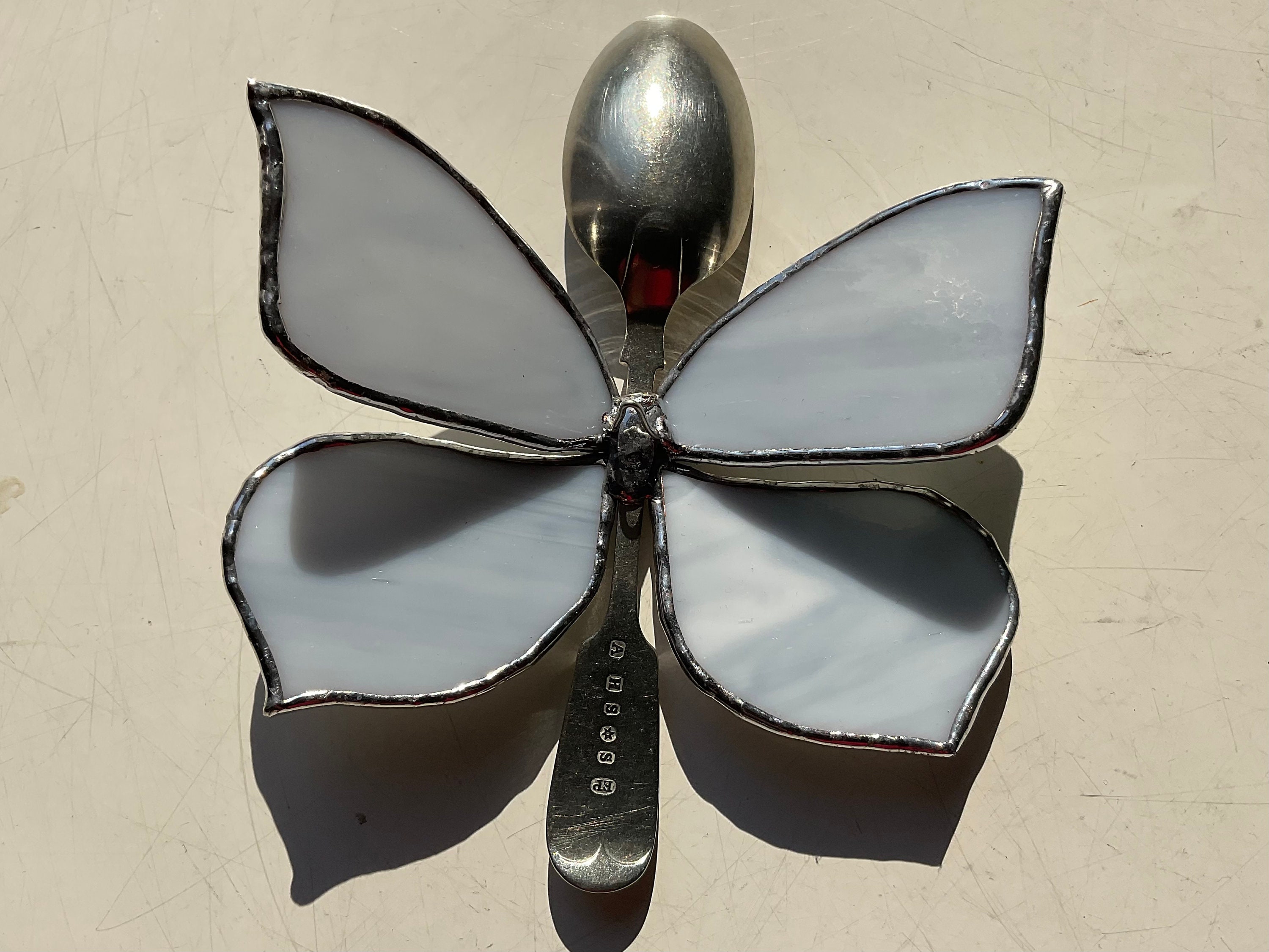 Butterfly Flying Spoon Suncatcher - Stained Glass Butterfly Wings on ...