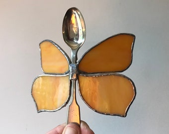 Large Butterfly Flying Spoon Suncatcher Stained Glass Butterfly Wings ...