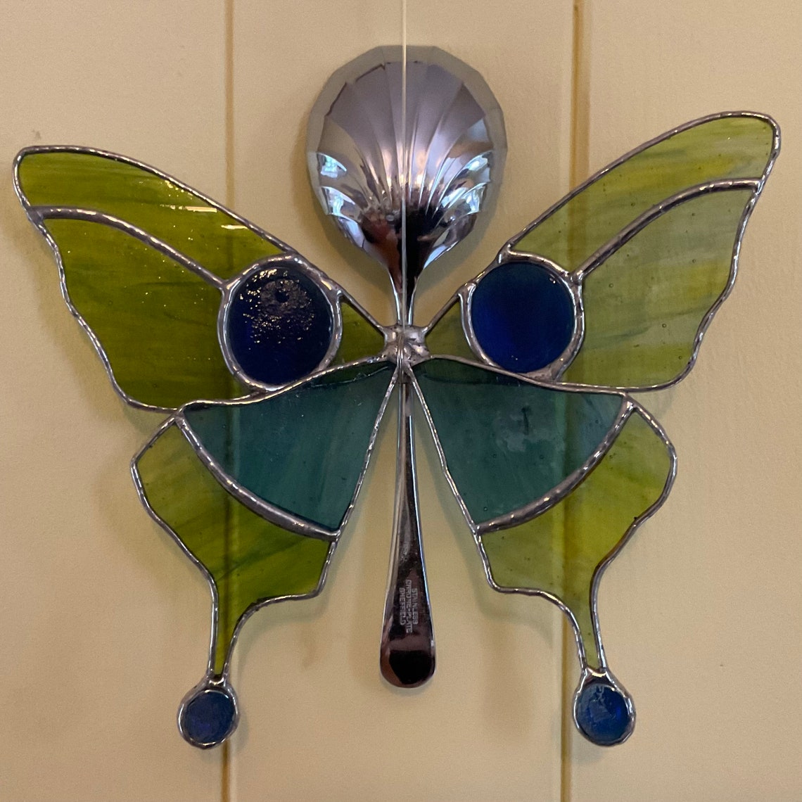 Large Butterfly Flying Spoon Suncatcher Stained Glass Butterfly Wings ...