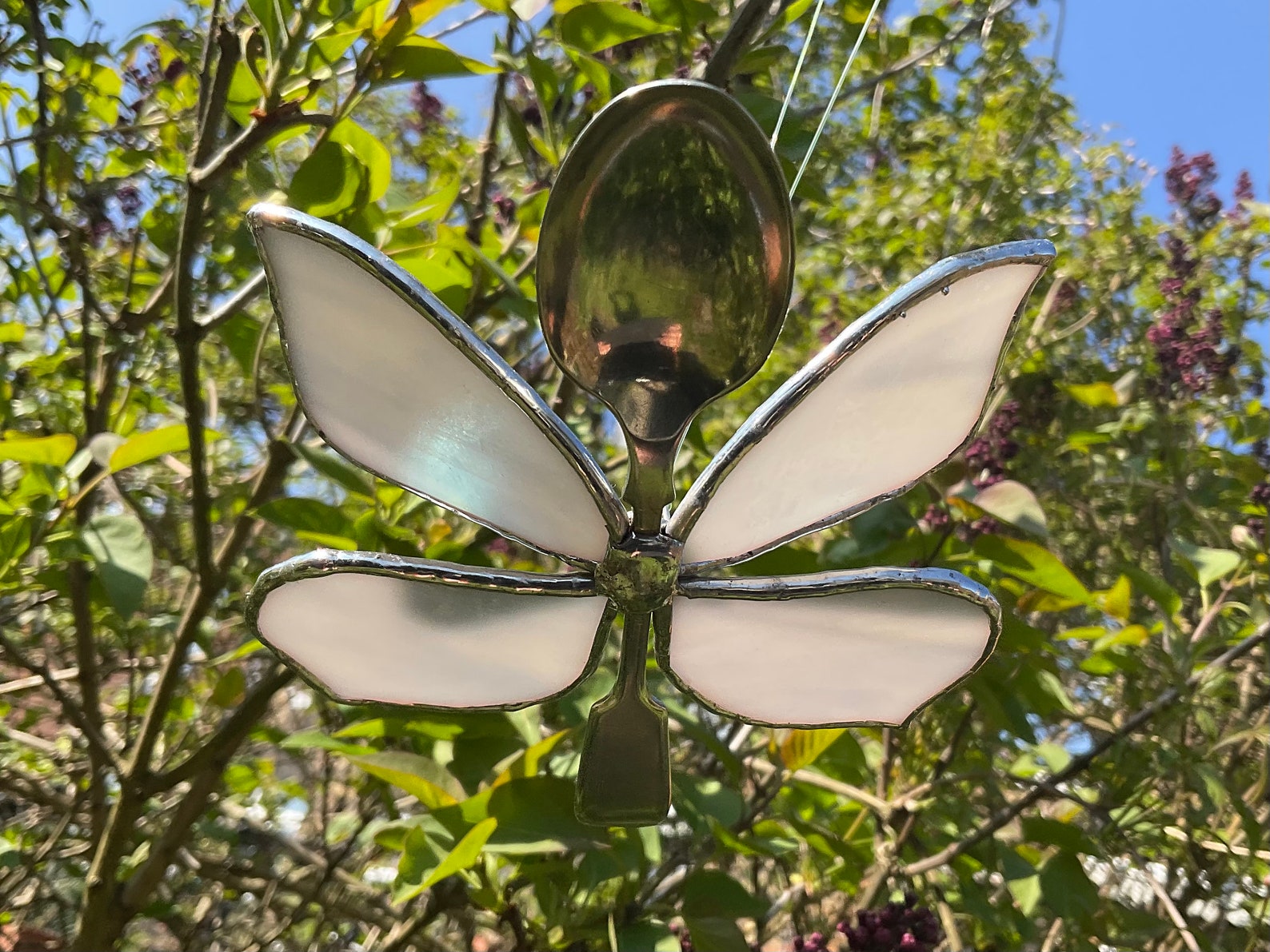Butterfly Flying Spoon Suncatcher - Stained Glass Butterfly Wings on ...