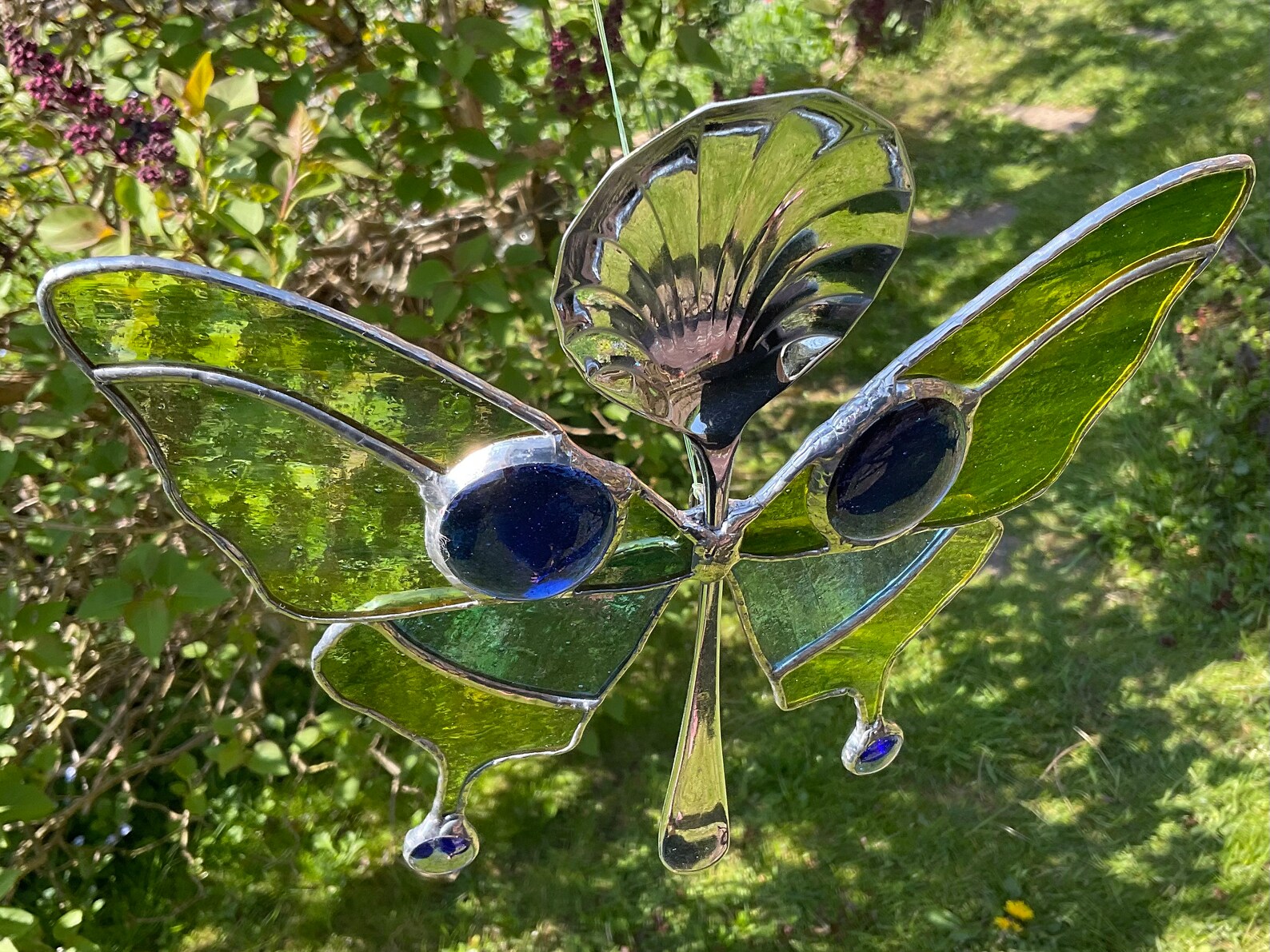 Large Butterfly Flying Spoon Suncatcher - Stained Glass Butterfly Wings ...