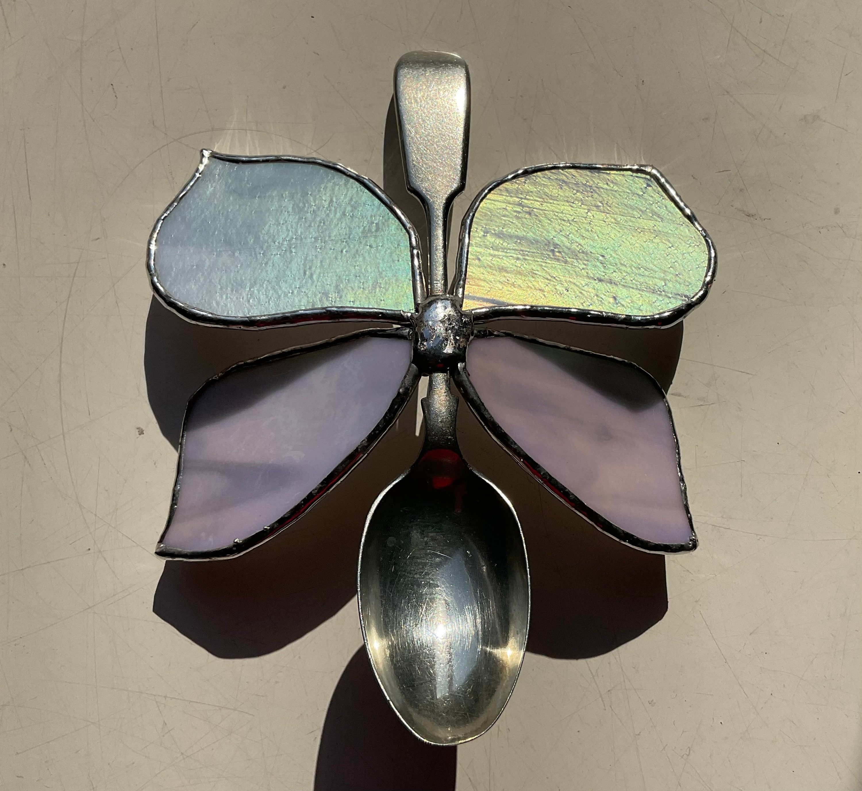 Butterfly Flying Spoon Suncatcher - Stained Glass Butterfly Wings on ...