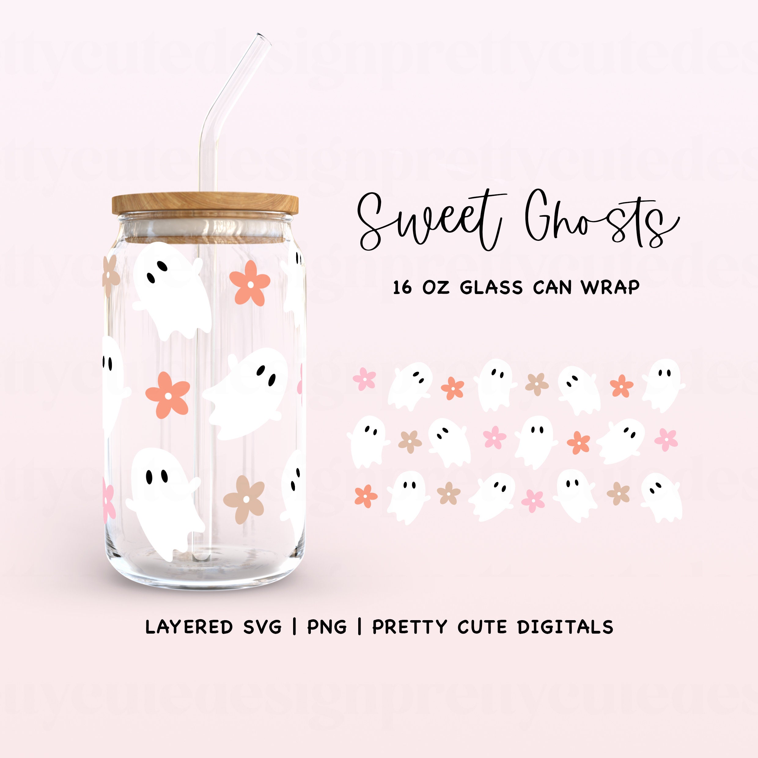 SWEET GHOSTS SVG | Libbey Cup Wrap | 16OZ Can Glass Wrap | Halloween ...