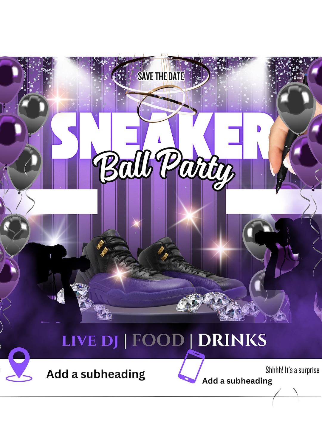 Purple Sneaker Ball Invitation Flyer | Editable Birthday Gala Template ...