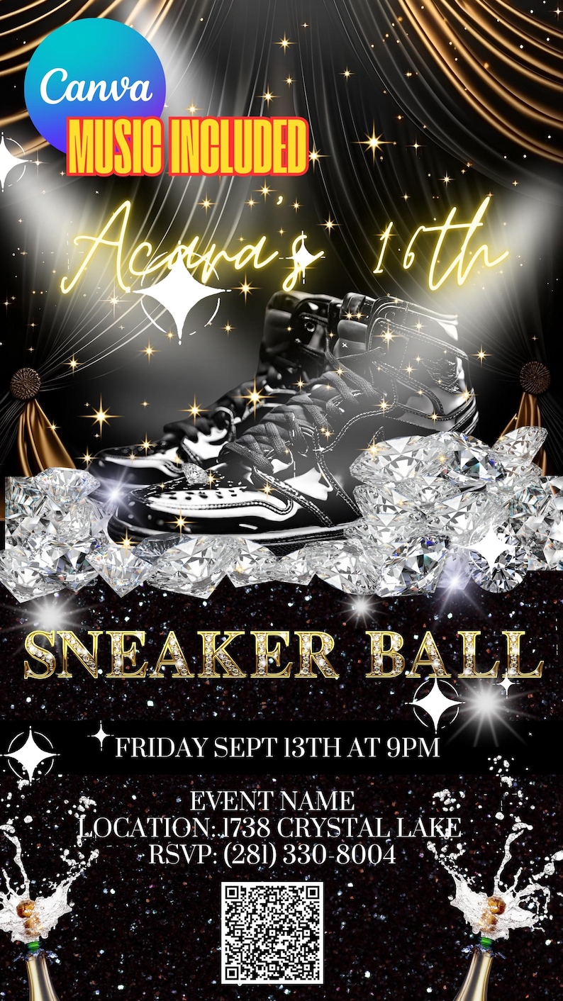 Electronic Sneaker Ball Party Invitation, Birthday Invite, Sneaker Gala ...