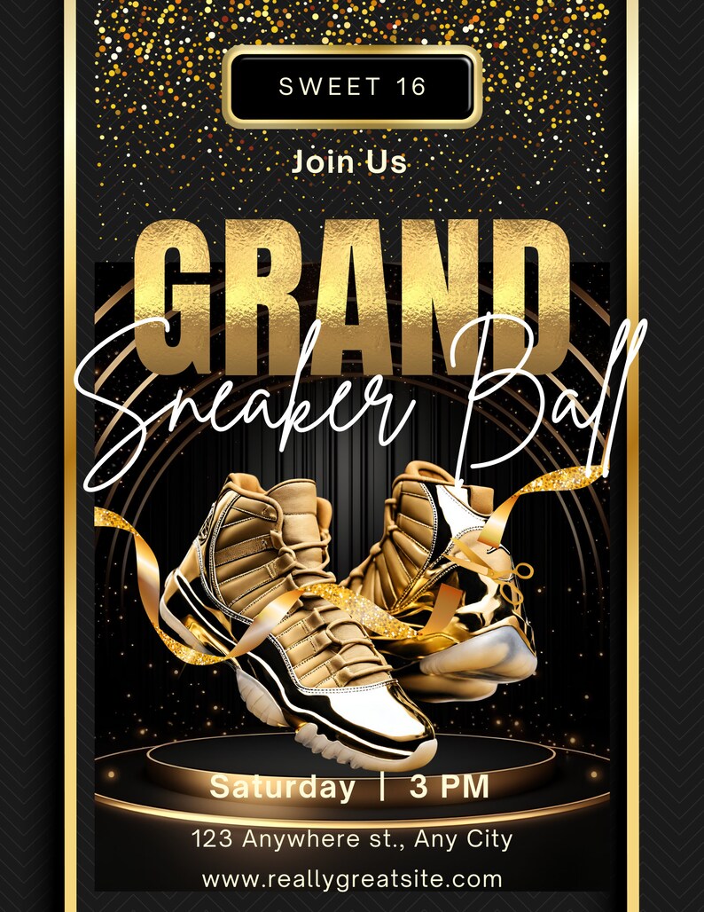 Black & Gold Jordan Birthday Invitation | Sneaker Match Digital Invite ...