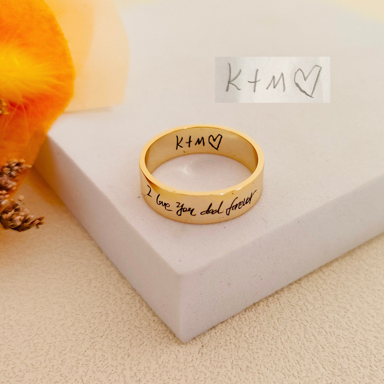 Personalized Actual Handwriting Ring,wide Handwriting Band,keepsake ...