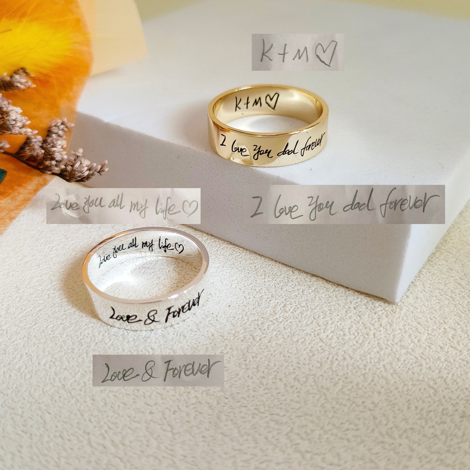 Personalized Actual Handwriting Ring,wide Handwriting Band,keepsake ...