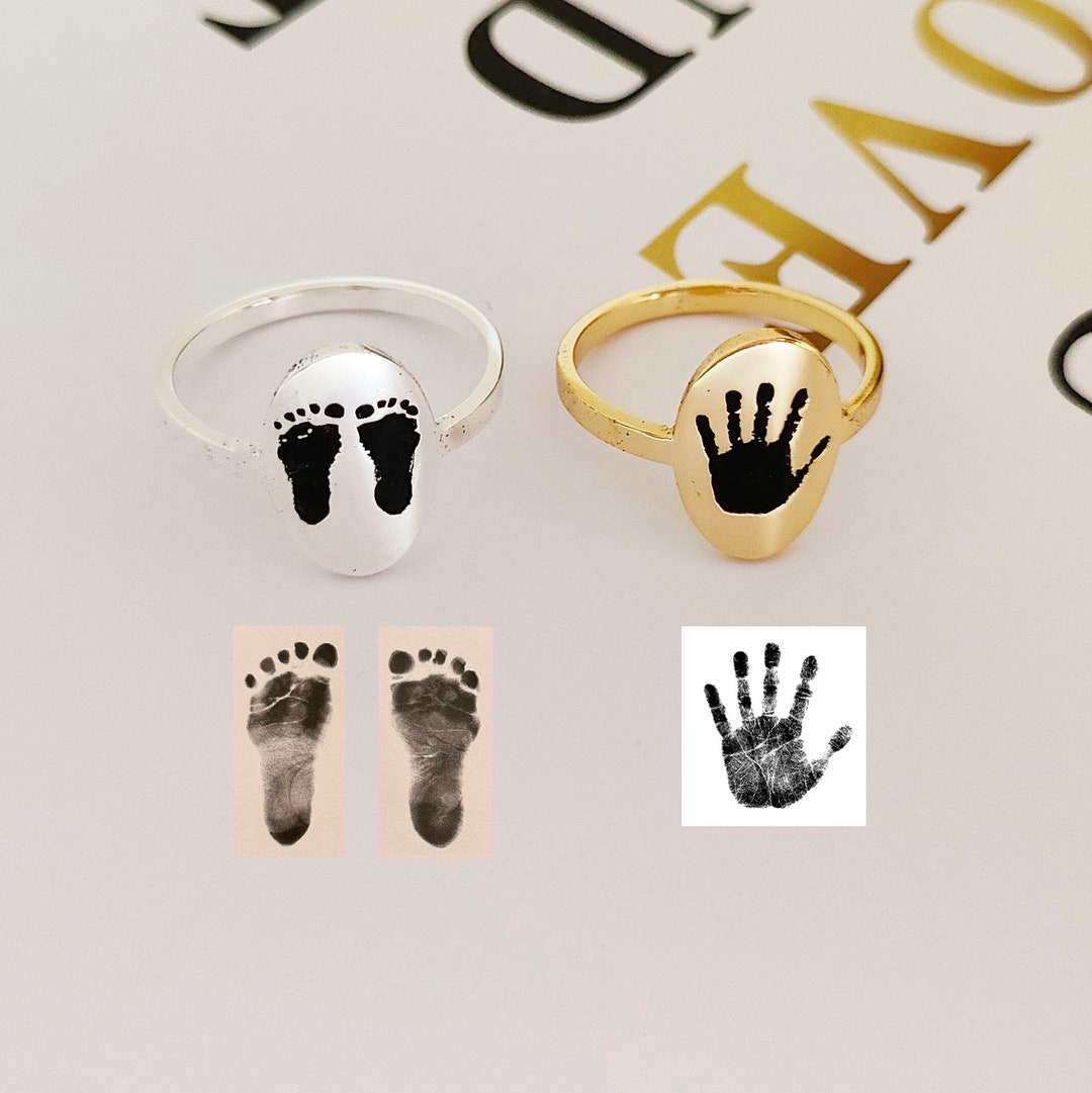 Actual Baby Footprint Ring,engraved Fingerprint Ring,handprint Art ...