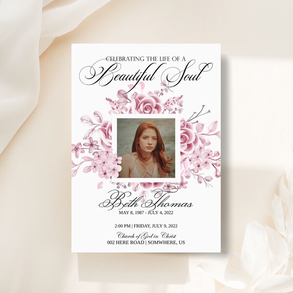 Pink Funeral Program Template - Etsy