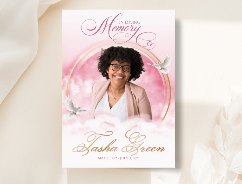 Pink and Gold Funeral Program Template Bi-fold 4 Page - Etsy