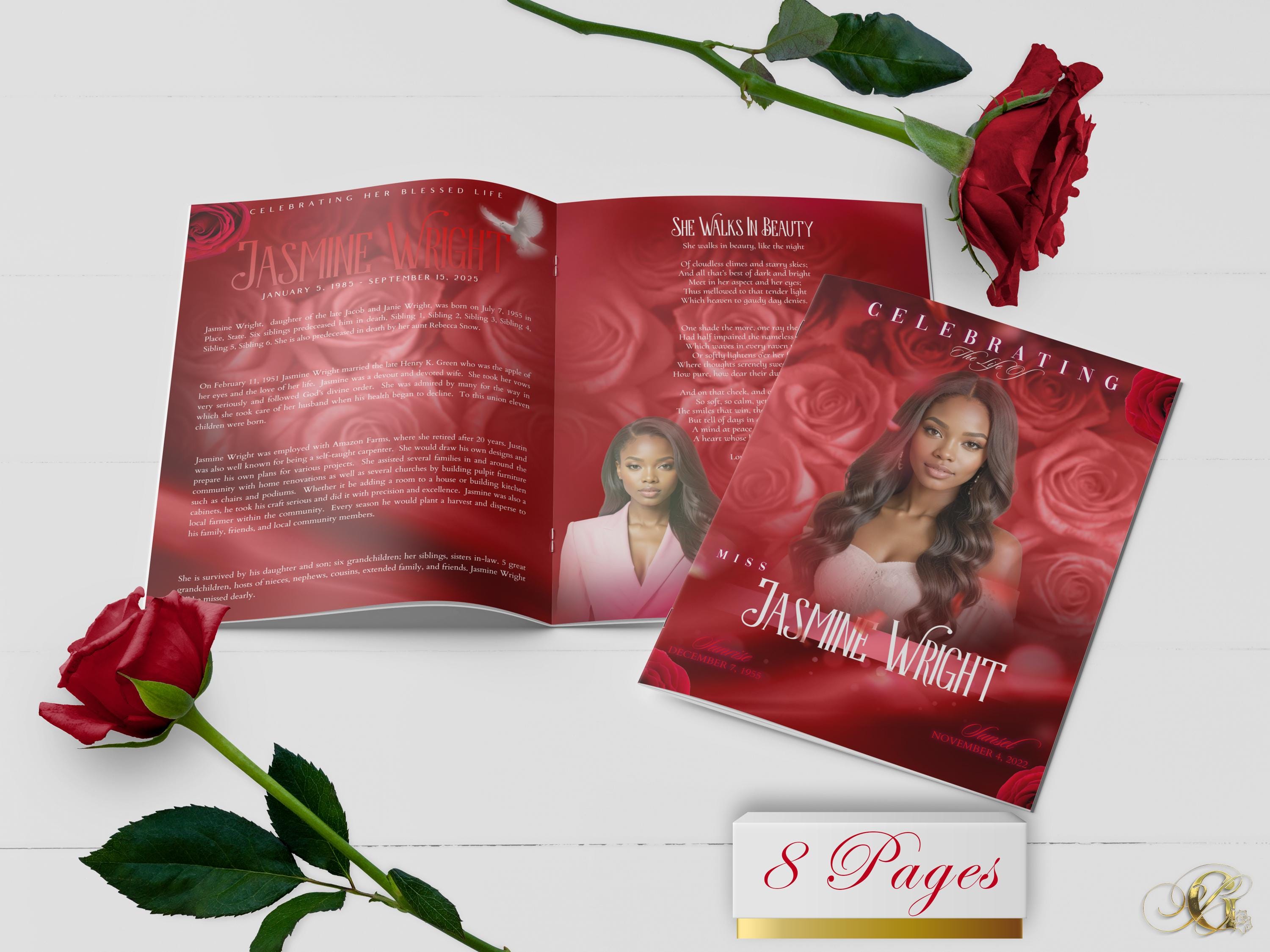 Red Roses Obituary Template - Etsy