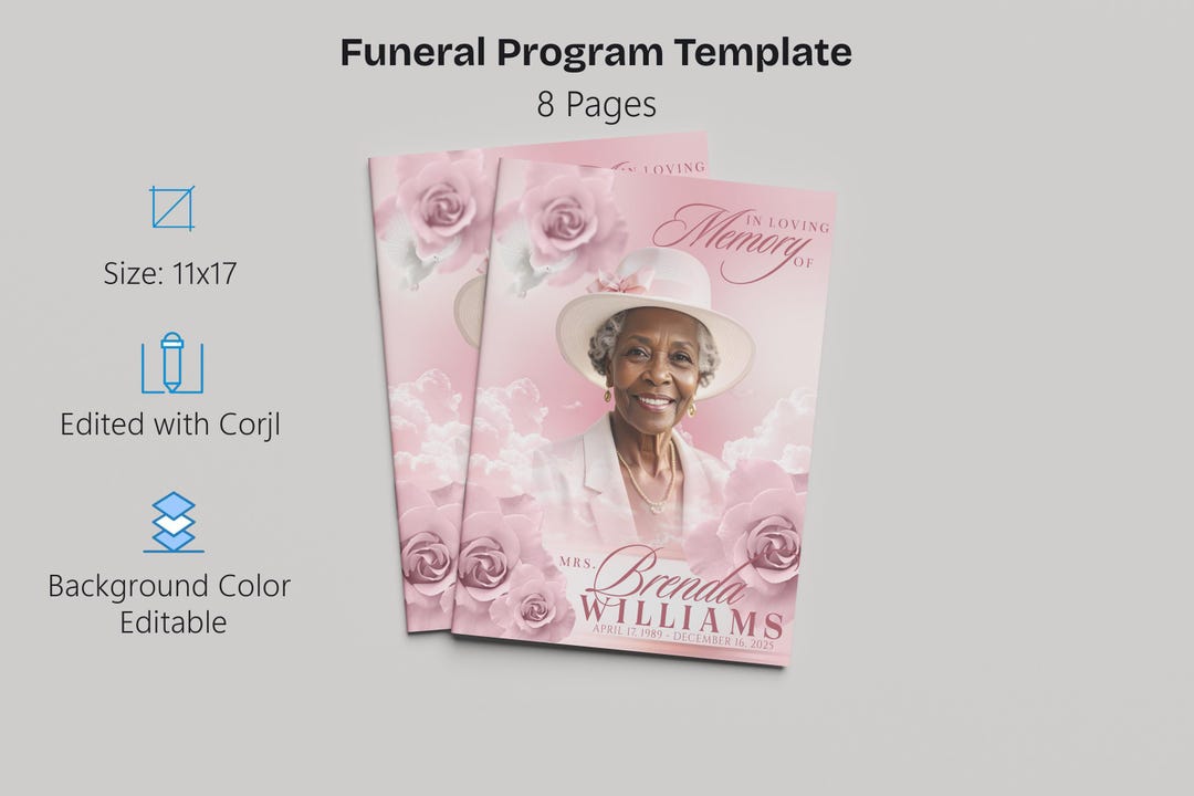 Pink Roses Obituary Template, 11x17 - Etsy