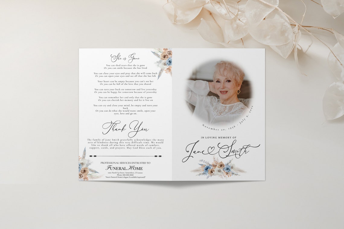 Floral Funeral Program Template Bi-fold 4 Page Editable - Etsy
