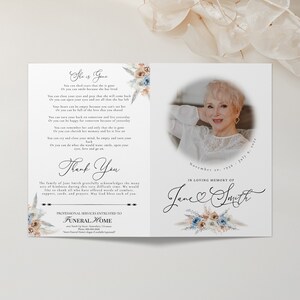 Floral Funeral Program Template Bi-fold 4 Page Editable - Etsy