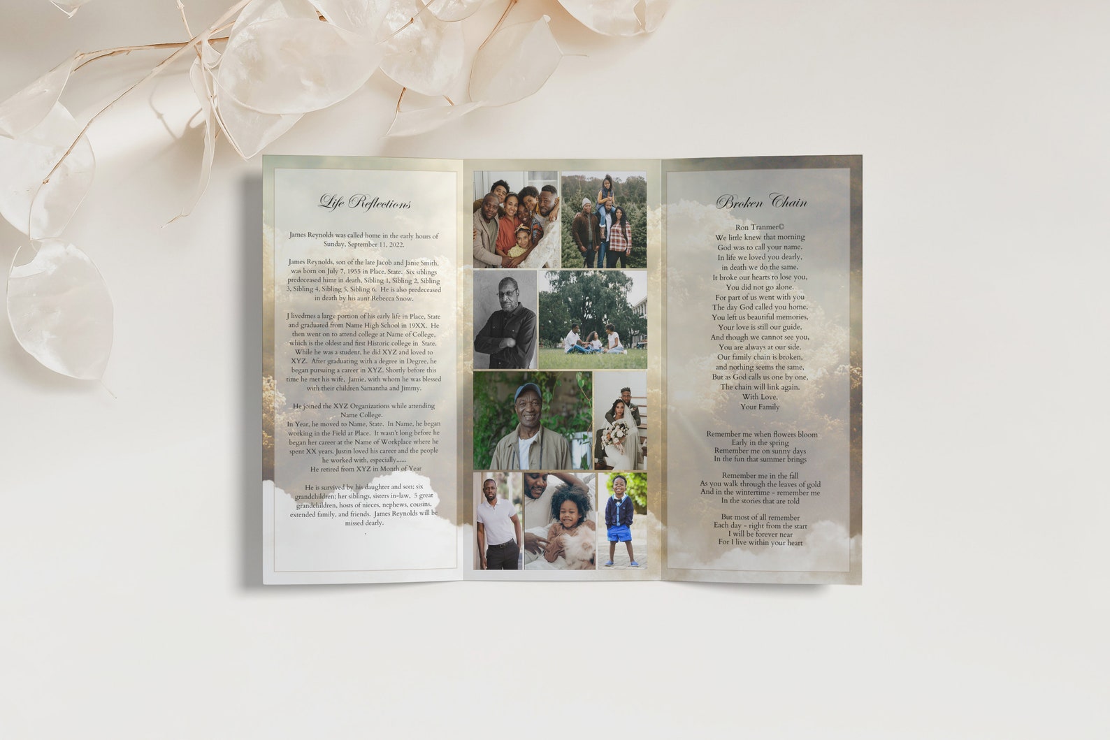 Glorious Wings 11x17 Trifold Funeral Program Template - Etsy