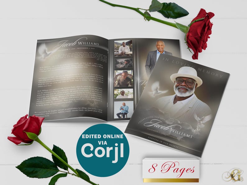Professional Funeral Program Template | 8 Page, Editable, 11x17, 8.5x11 ...