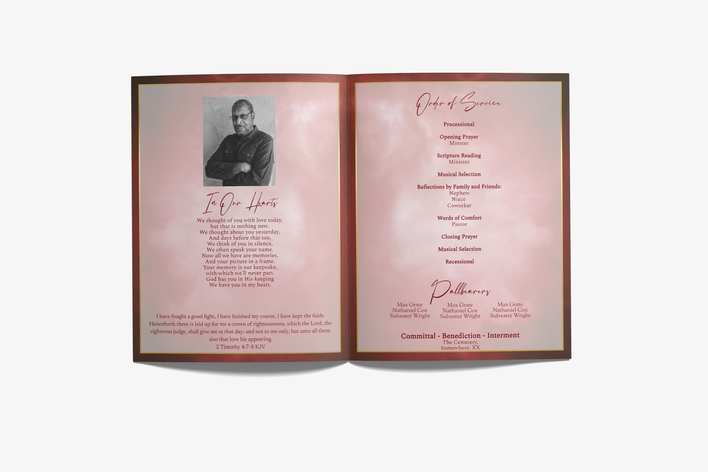 Red Funeral Program Template With Angel Wings Bi-fold 8 - Etsy Hong Kong