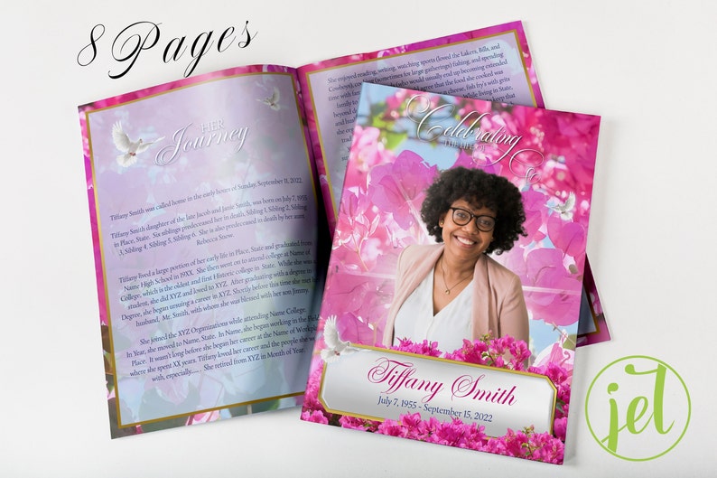 Gorgeous Pink Funeral Program Template 8 Page Editable - Etsy