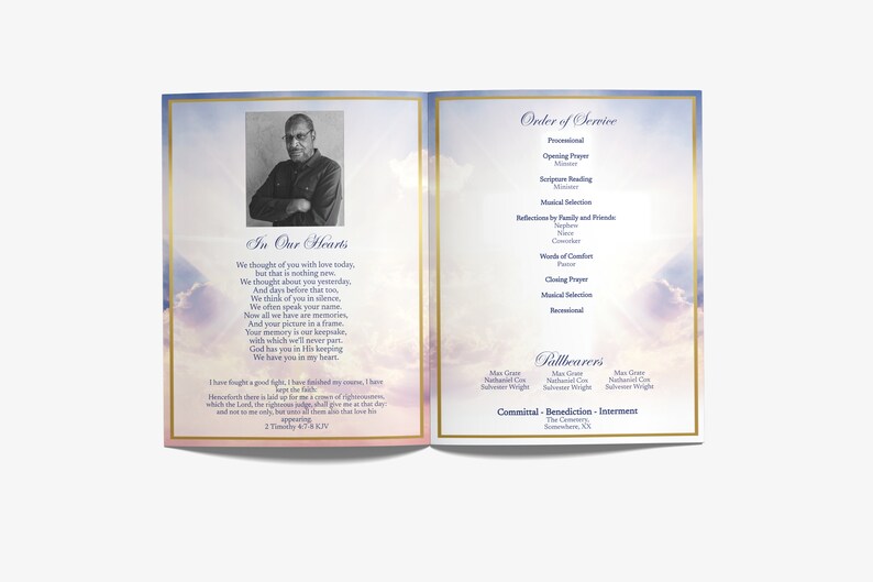 Christian Funeral Program Template 8 Page Editable - Etsy